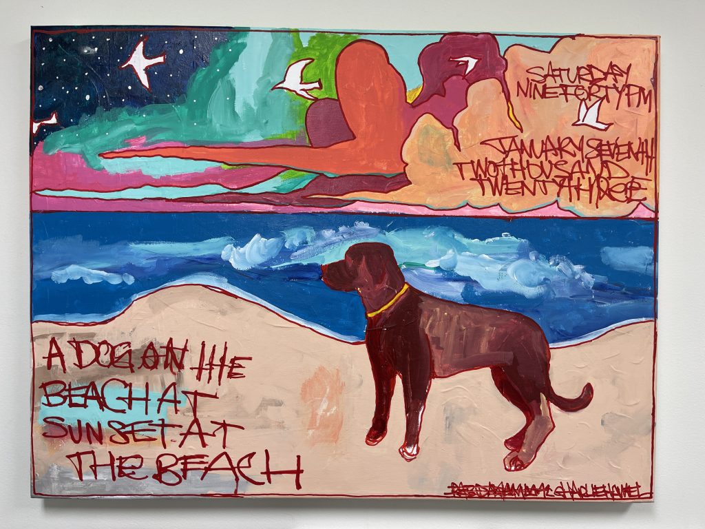 Dog on the Beach at Sunset at the Beach by George Vossler - See Saw Art